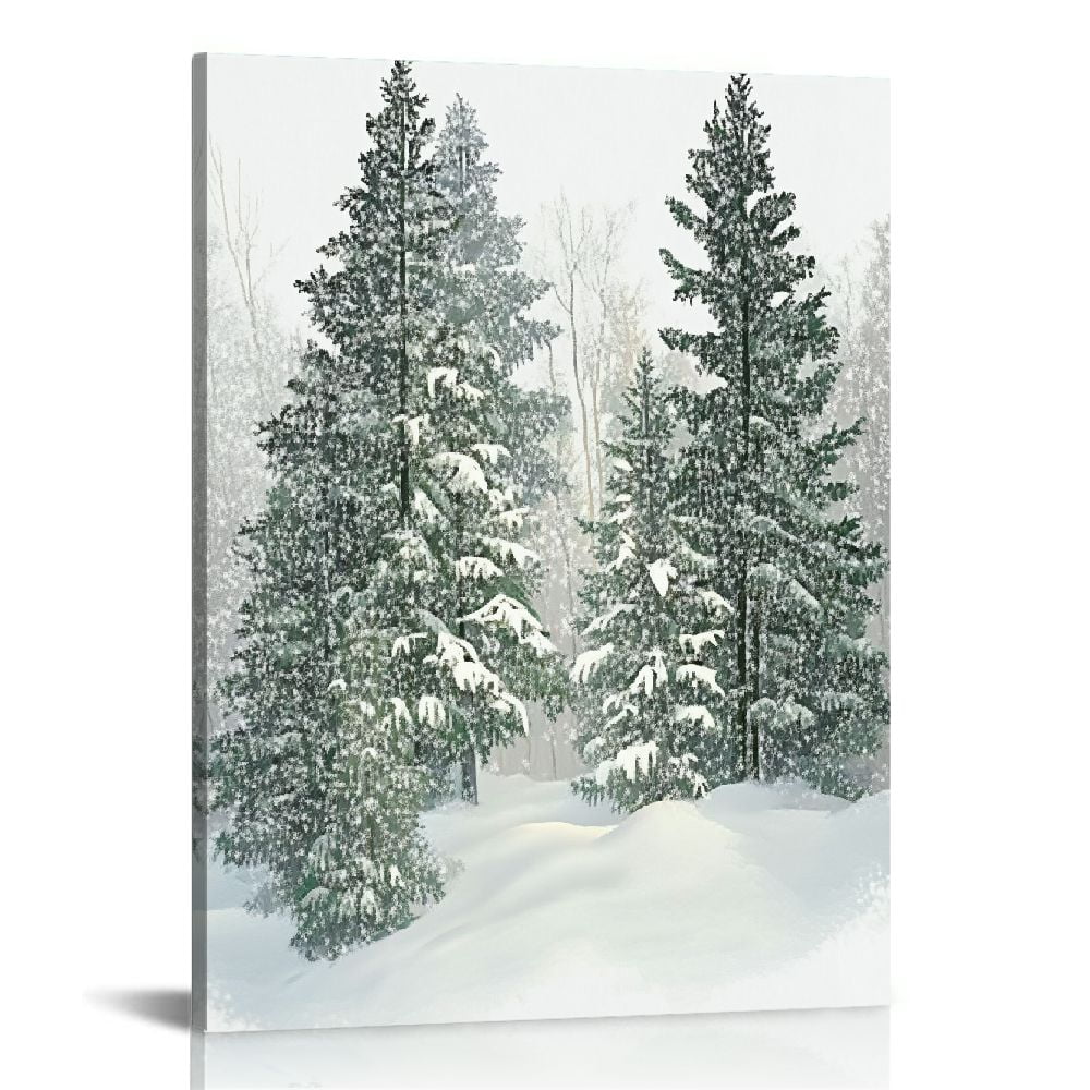 ERAPDAUR Snowy Evergreen Trees , Winter Forest Wall Art,Christmas ...