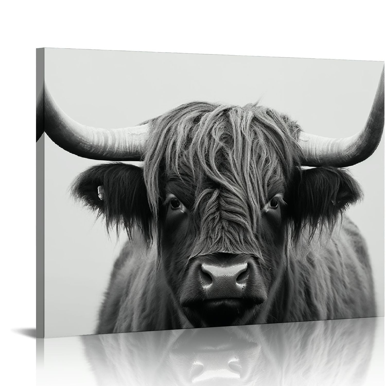ERAPDAUR Sylvie Highland Cow Canvas Wall Art, Gray, Rustic Wall Decor ...