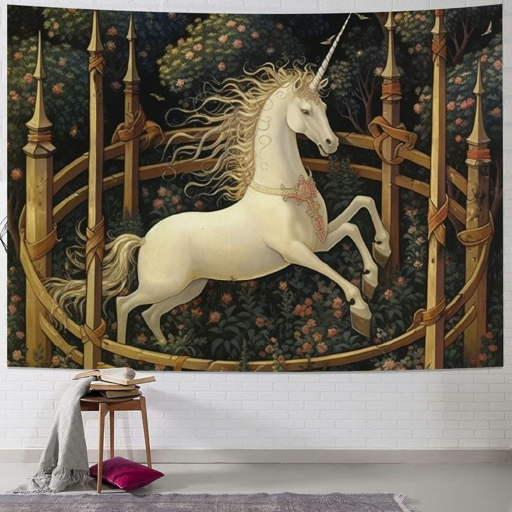 ERAPDAUR Tapestry Artwork Wall Hanging Medieval Vintage Hunting Unicorn ...