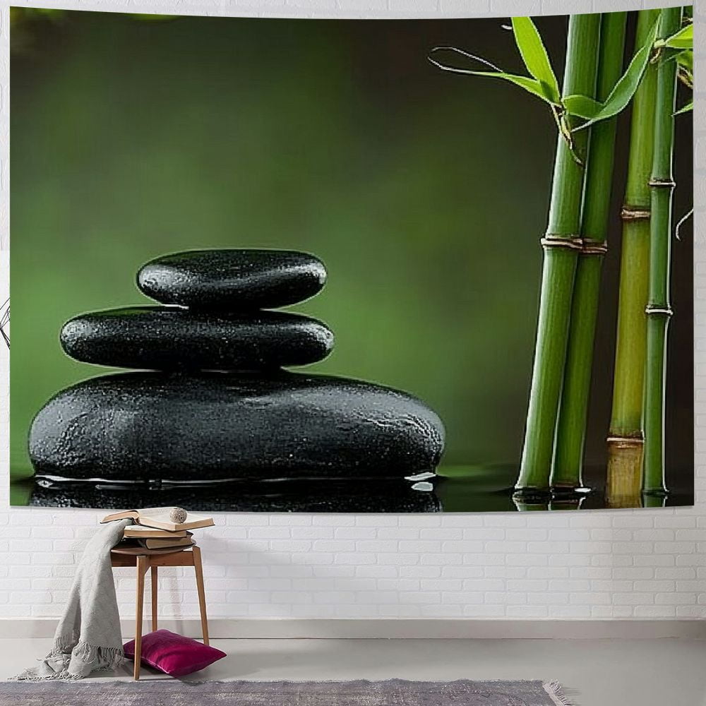 ERAPDAUR Tapestry Detail Stone Water Zen Leaf Aroma Asian Basalt Stones ...