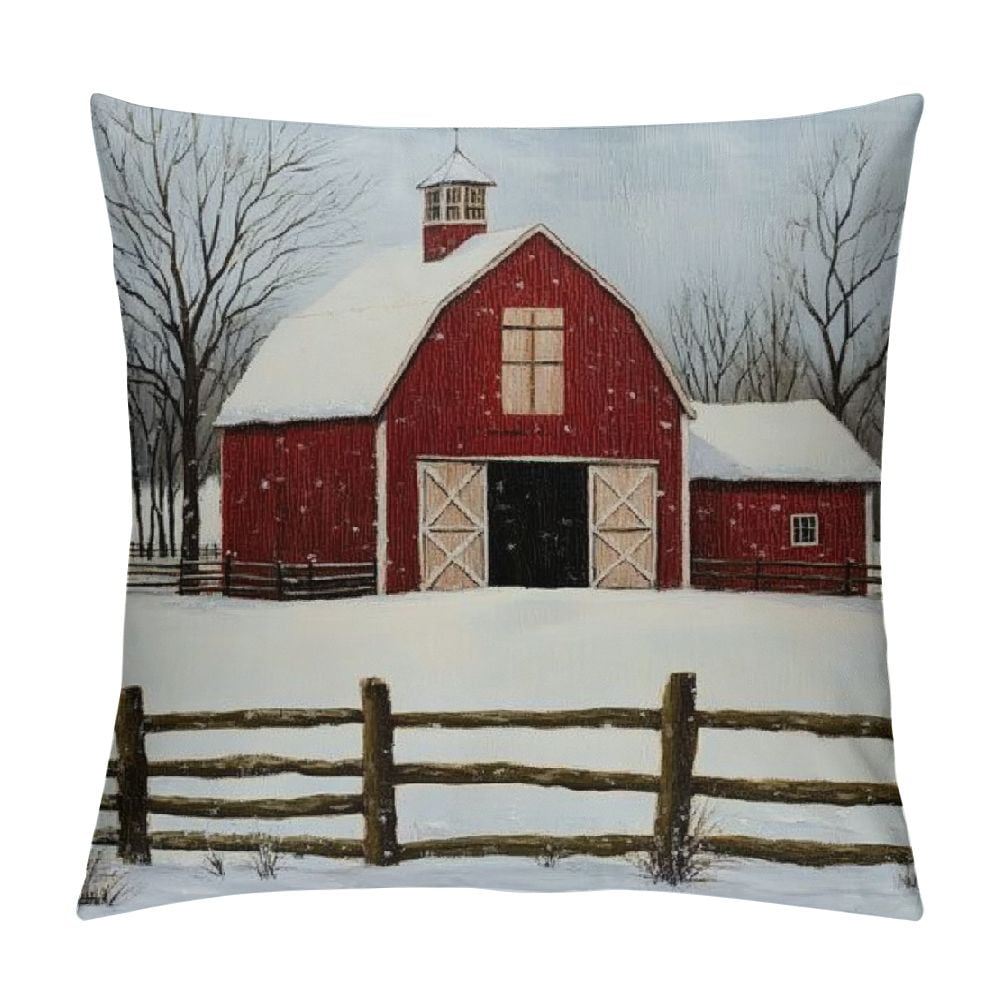 ERAPDAUR Throw Pillow Covers Winter Barn Christmas Snow Square Home ...