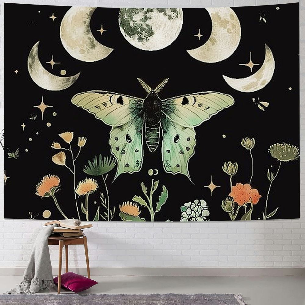 ERAPDAUR Trippy Floral Moth Moon Vertical Tapestry, Aesthetic Flower ...