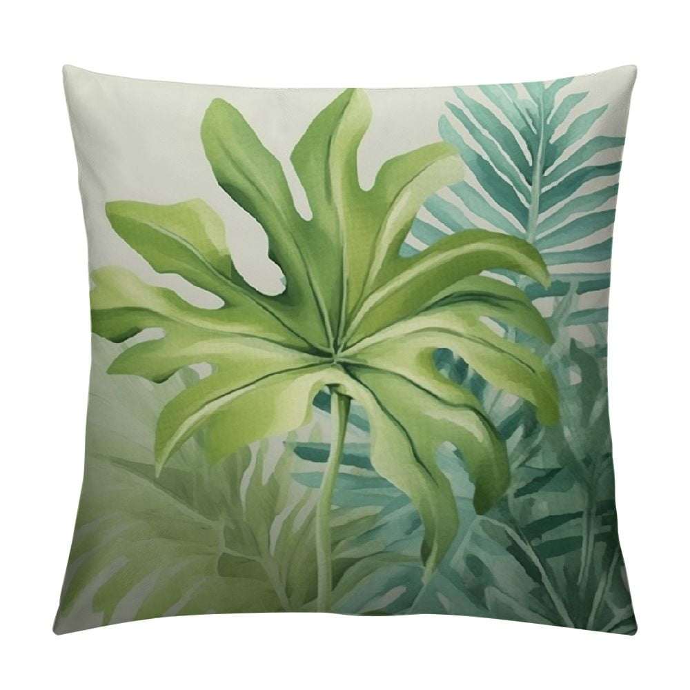 ERAPDAUR Tropical Pillow Covers Summer Blue Green Palm Monstera Leaf ...