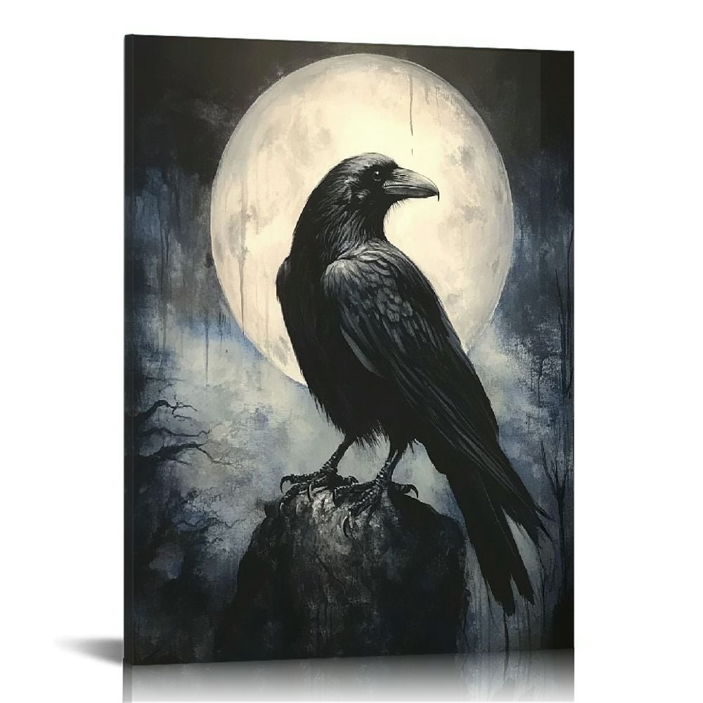 ERAPDAUR Vintage Halloween Wall Art Black Crow Canvas Prints Gothic ...