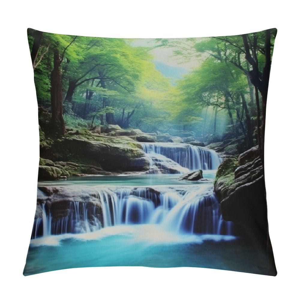 ERAPDAUR Waterfall Forest Stream Pillow Covers Outdoor Decorative ...