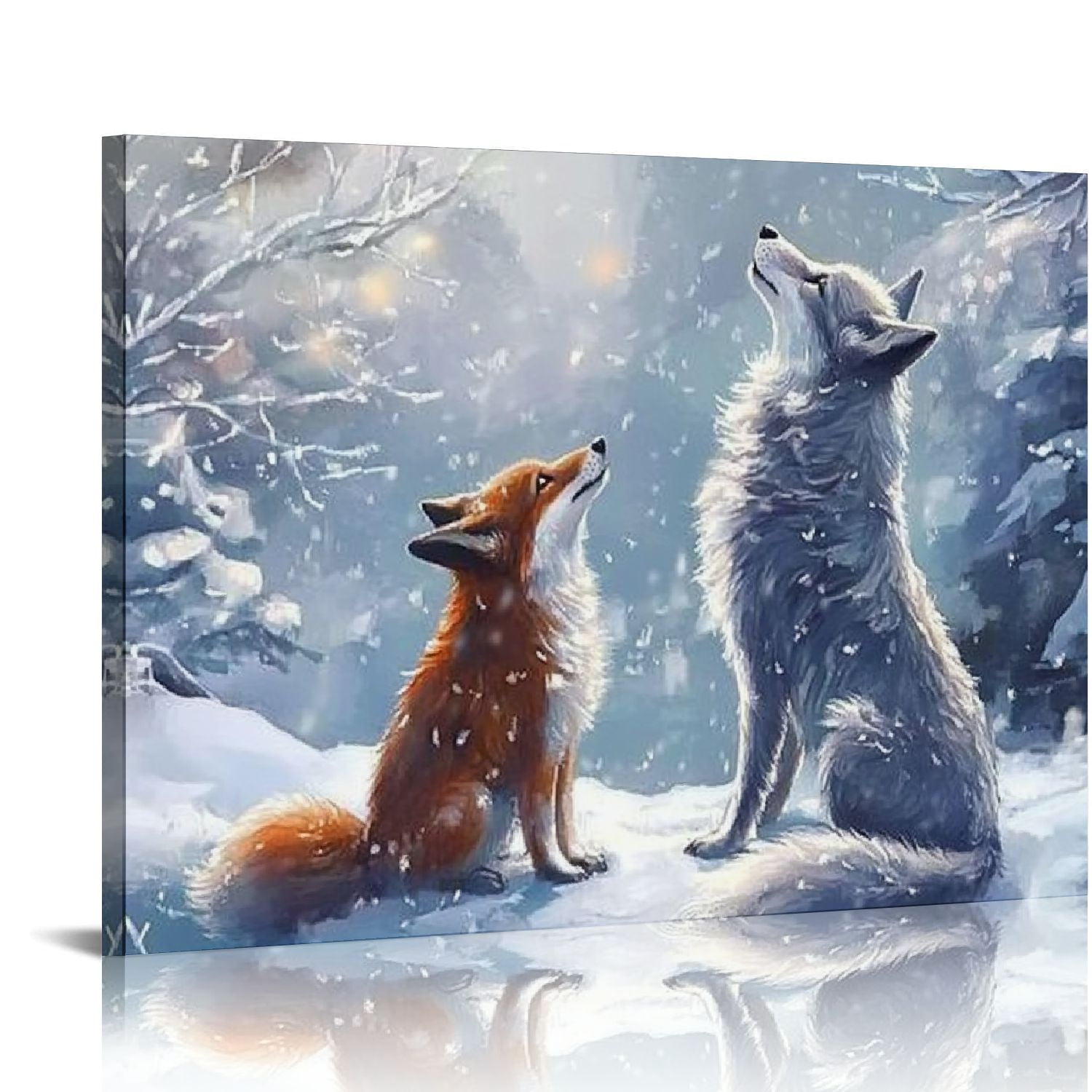 ERAPDAUR Winter Wolf Canvas Prints Wall Art Paintings Blue Snowy Forest ...