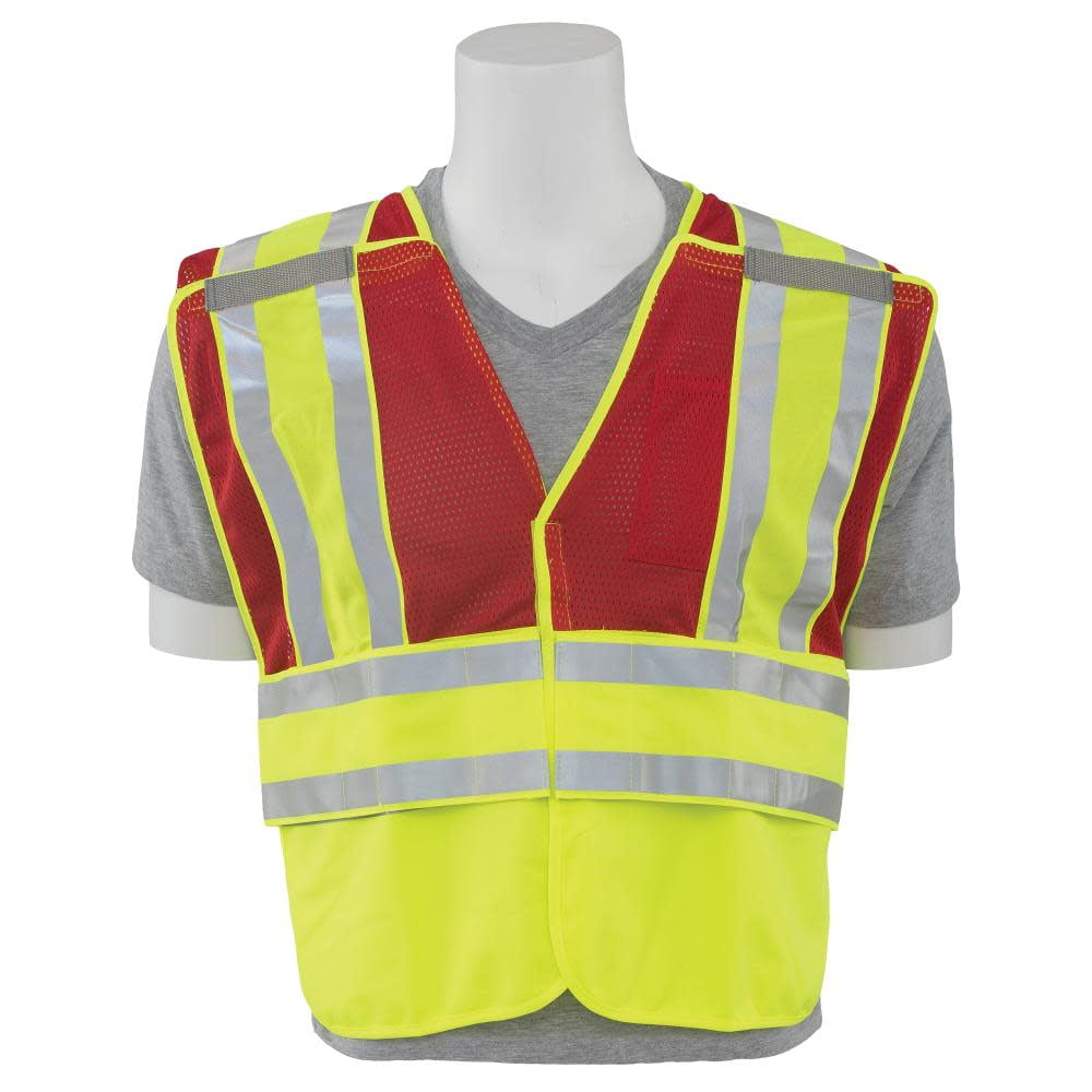 ERB Red Safety Vests 3 Pockets with Lime/Silver Reflective Stripes Med ...