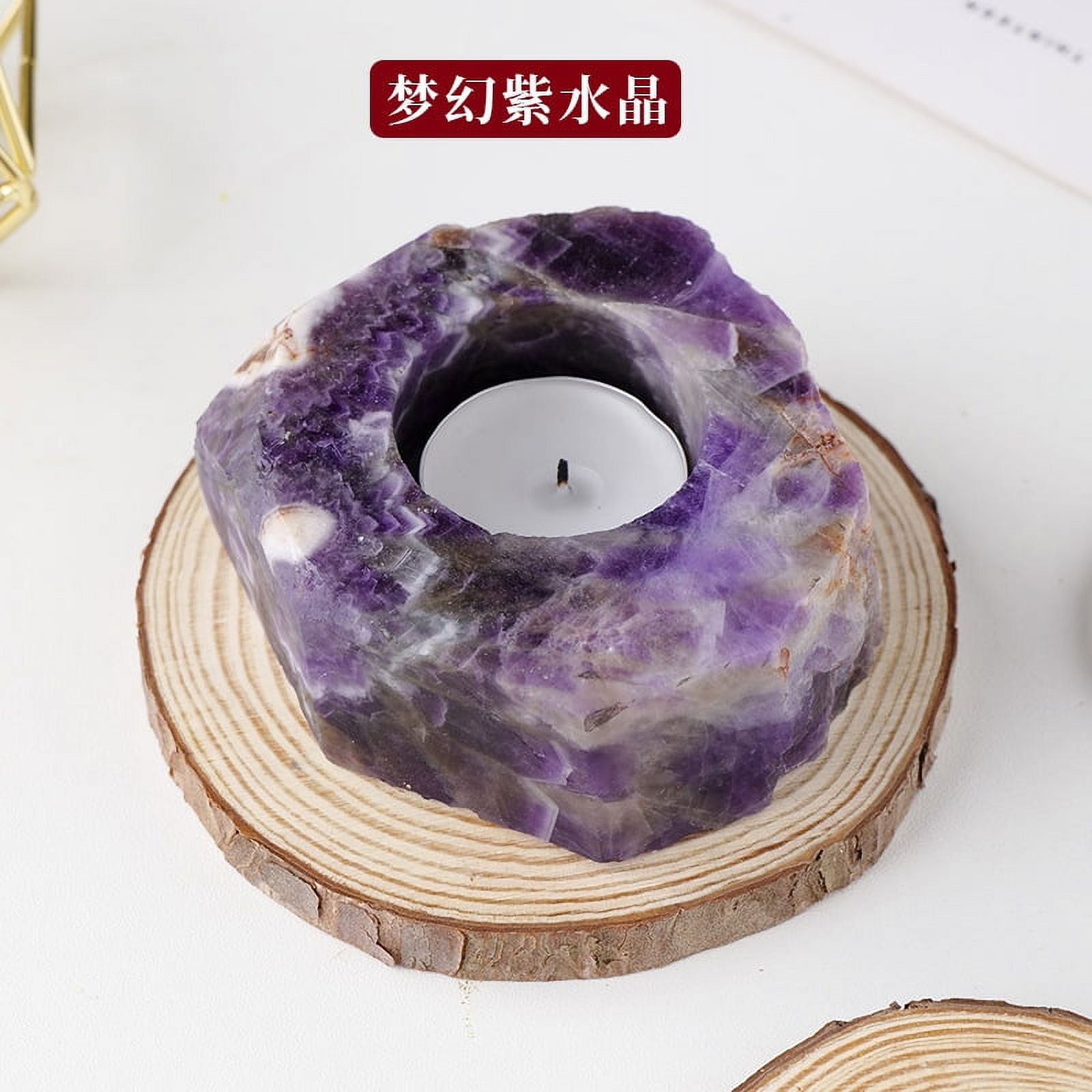 ERDOUY 1 piece purple natural stone candle holder - quartz natural ...