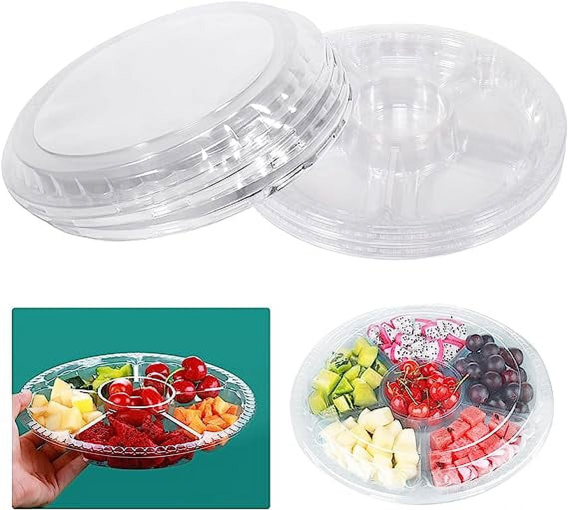 ERDOUY 10 Pcs Round Plastic Appetizer Tray with Lid - Divided Serving ...
