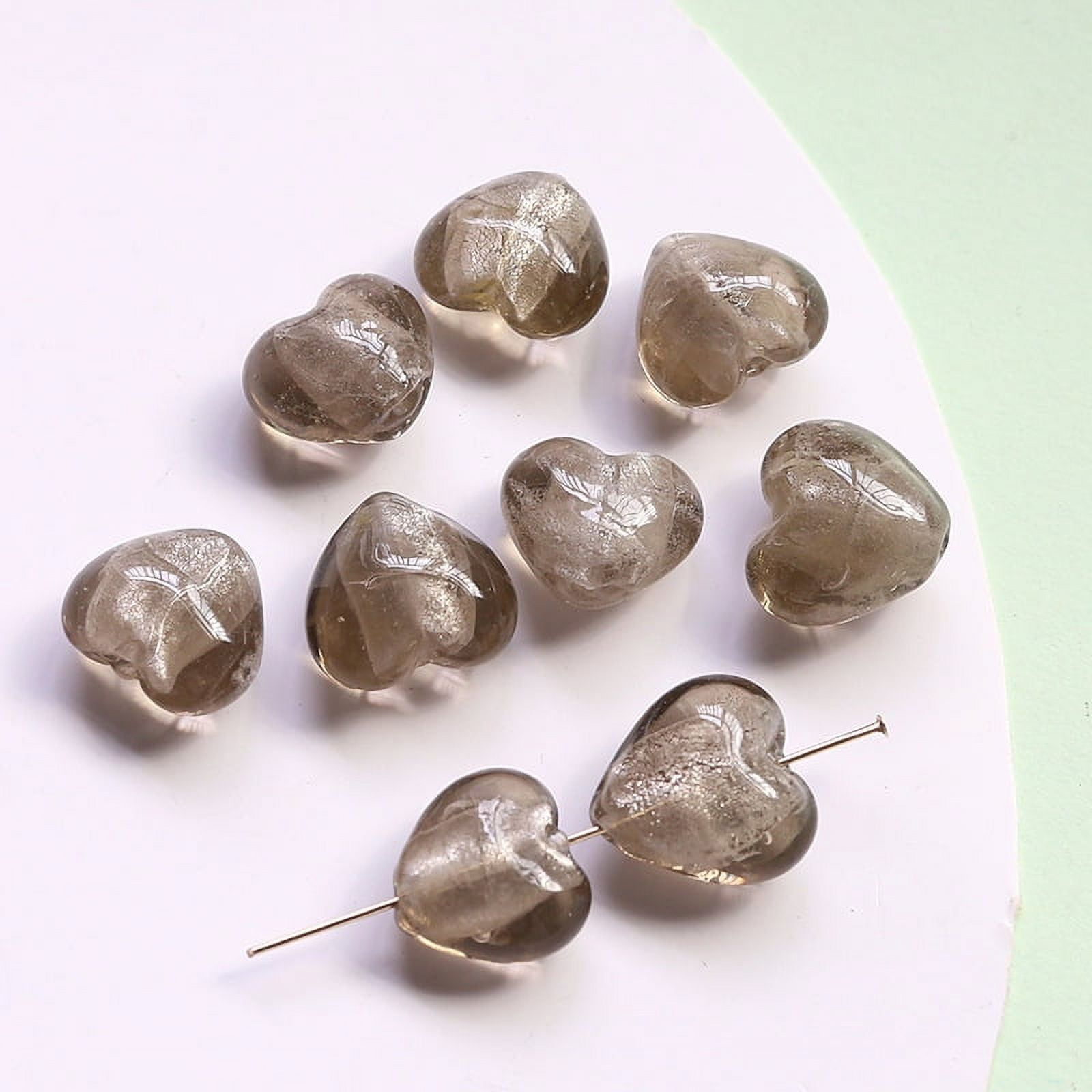ERDOUY 20 pieces cute glass bead gray glass heart perforated scattered ...