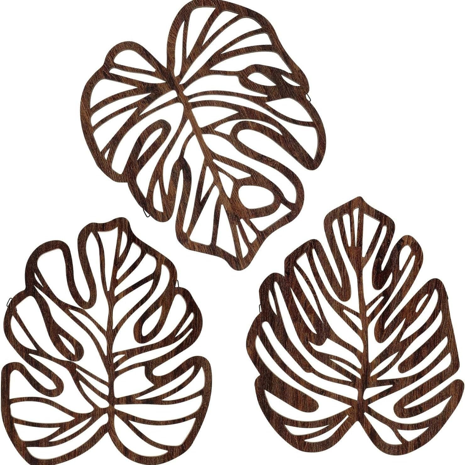 ERDOUY 3 Pcs Wooden Palm Leaves Wall Art Tropical Leaf Wall Art Boho ...