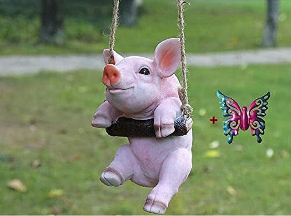 ERDOUY Amusing Pig Swinging Statue Figurine Indoor Outdoor Ornament ...