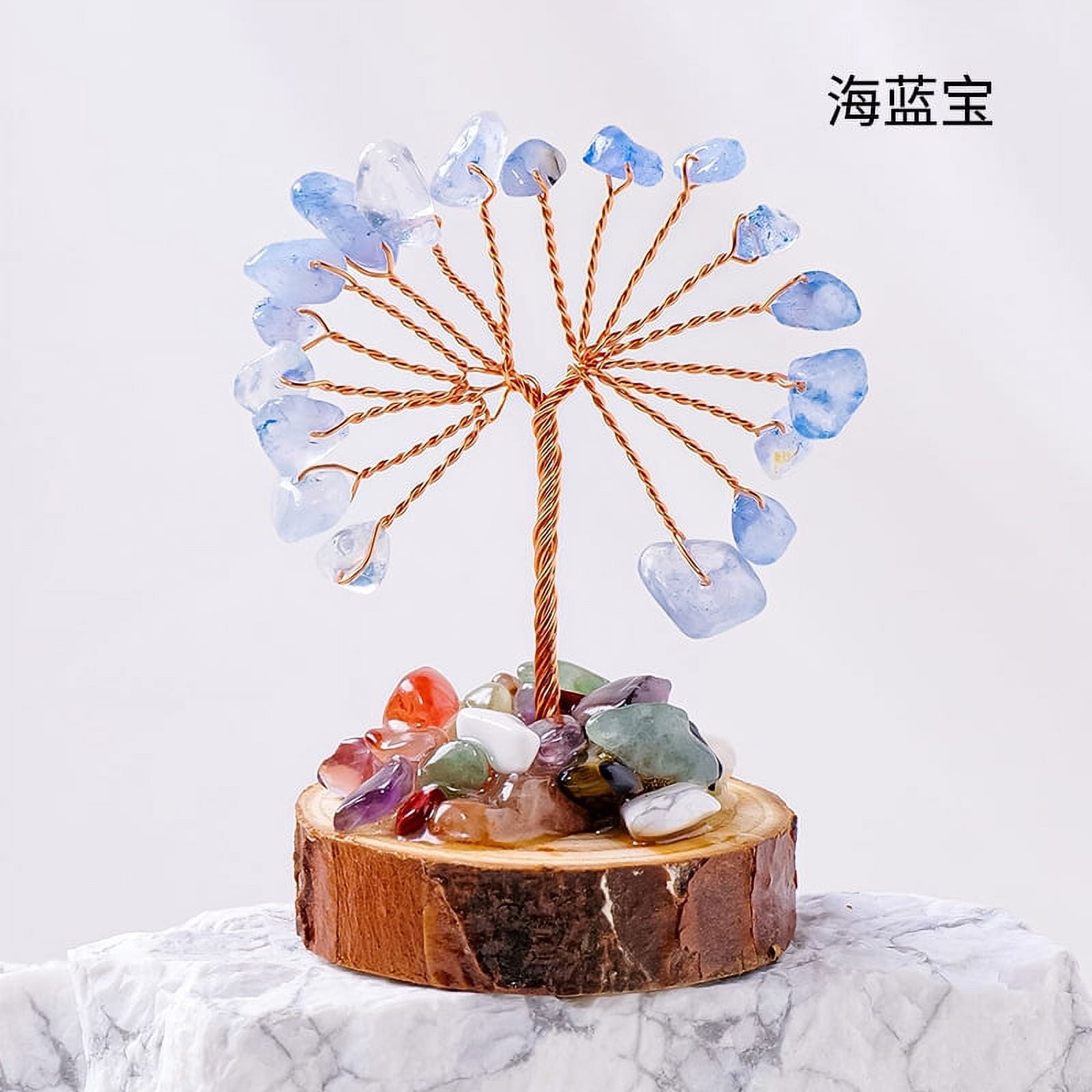 ERDOUY Blue Natural Crystal Crushed Stone Flower Tree Wooden Pile Base ...