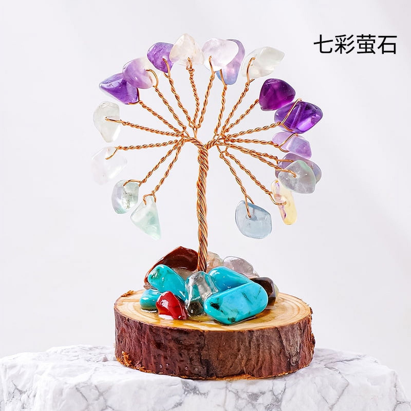 ERDOUY Color Natural Crystal Crushed Stone Flower Tree Wooden Pile Base ...