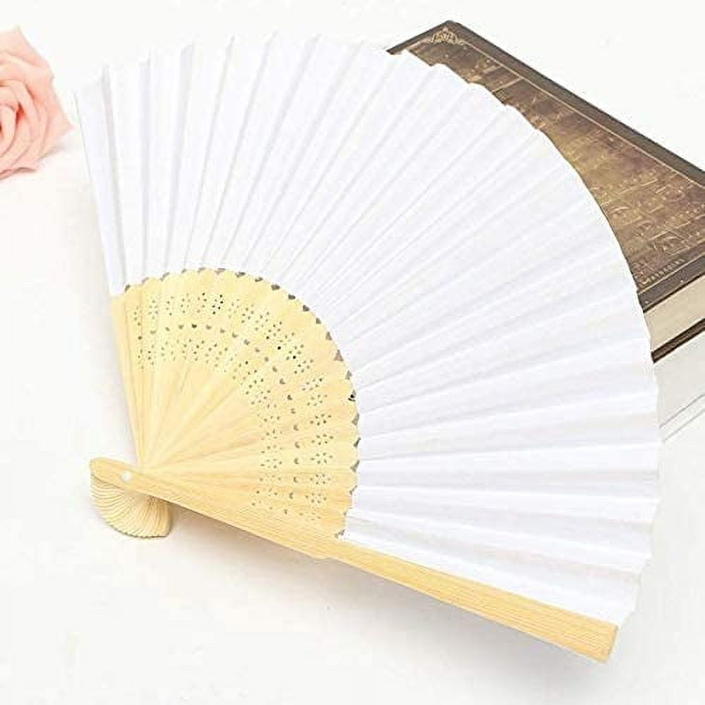ERDOUY Folding Paper Bamboo Handheld Fan - 50 Pack Hand Held White ...