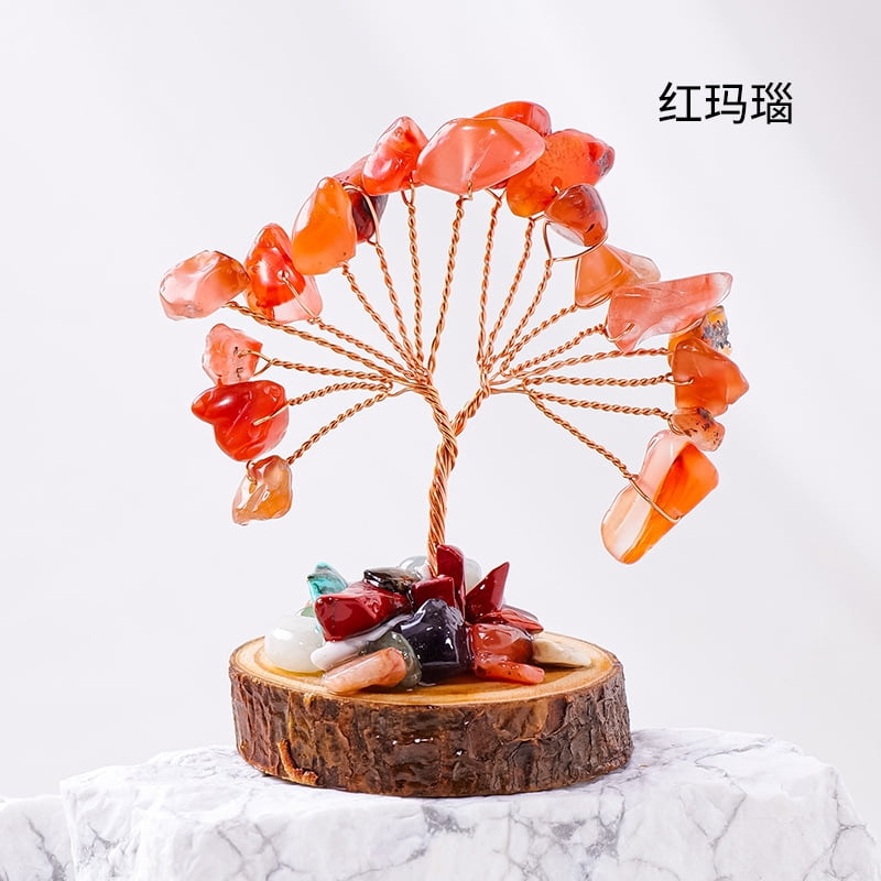 ERDOUY Natural Red Crystal Crushed Stone Flower Tree Wooden Pile Base ...