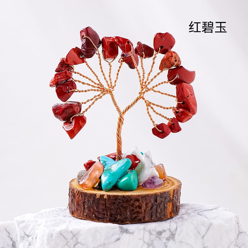 ERDOUY Red Natural Crystal Crushed Stone Flower Tree Wooden Pile Base ...