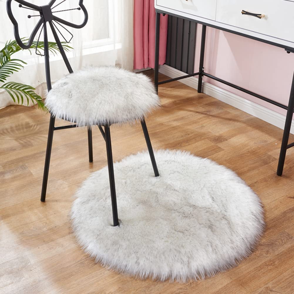 ERDOUY Round Faux Fur Sheepskin Area Rug Super Soft Fluffy Chair Cover ...