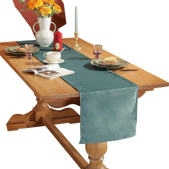 ERDOUY Solid Blue Green Velvet Long Tablecloth Plate Mat Linen Cloth ...