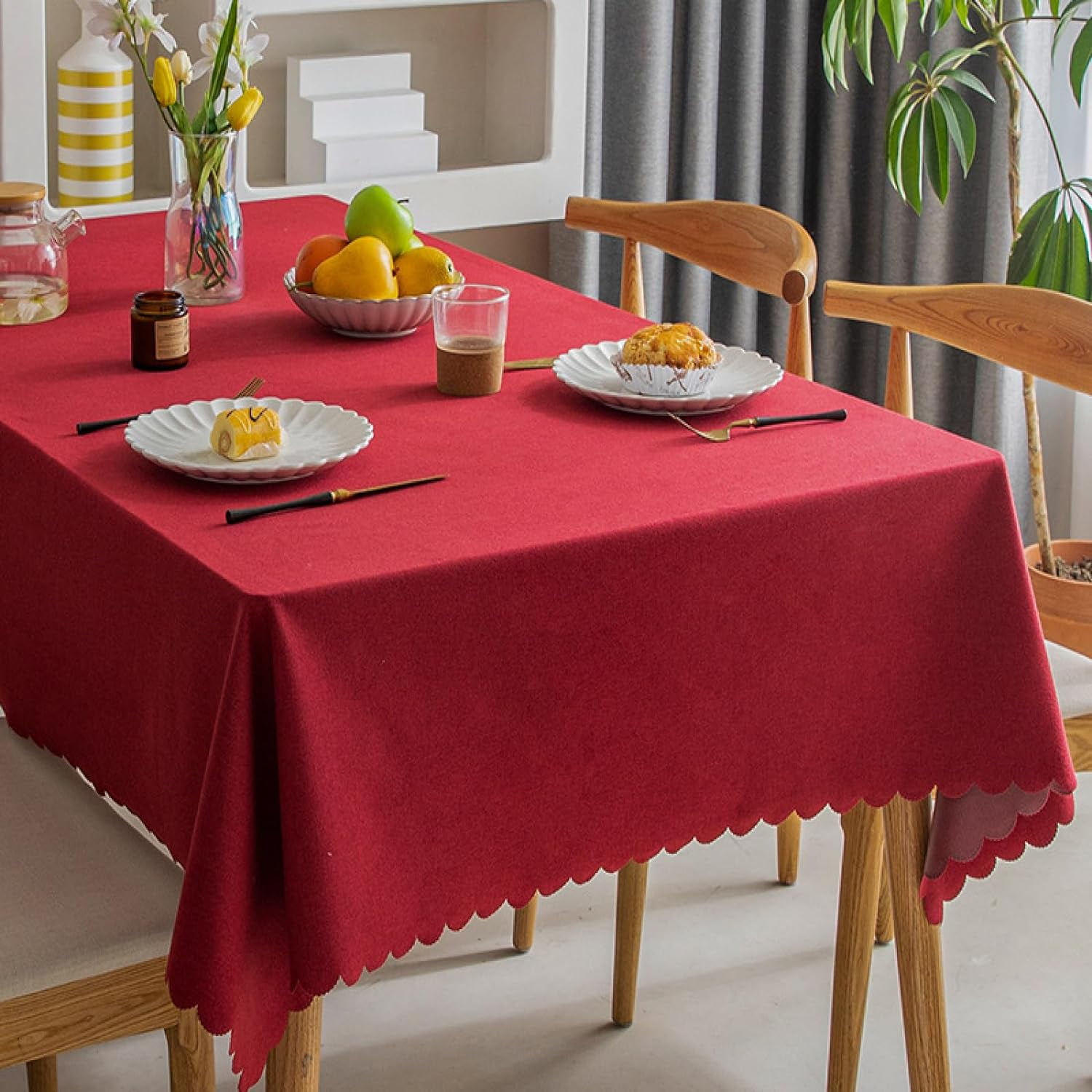 ERDOUY Solid Color Cotton Linen Fabric Tablecloth, Waterproof and Oil ...