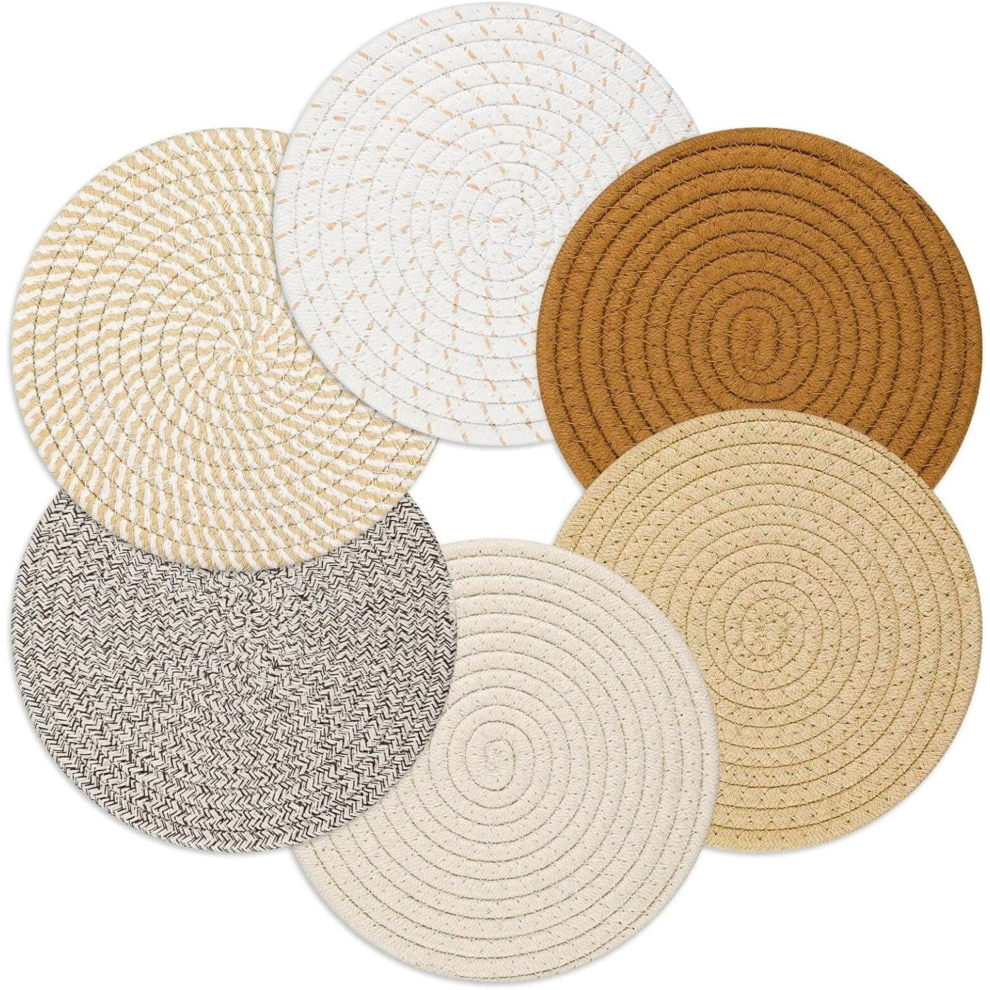 ERDOUY Table Place Mats, 6 Pack diameter 20cm Coffee Color Cotton Hot ...