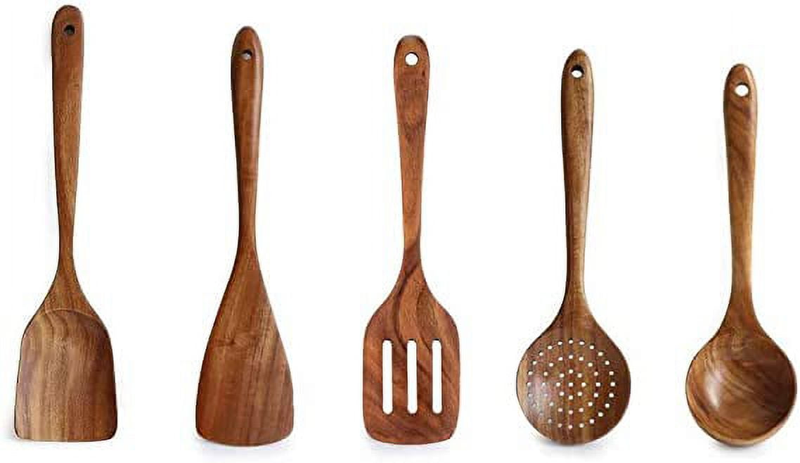 ERDOUY Wooden Kitchen Utensil Set,Teak Kitchen Utensils Wok Spatula ...