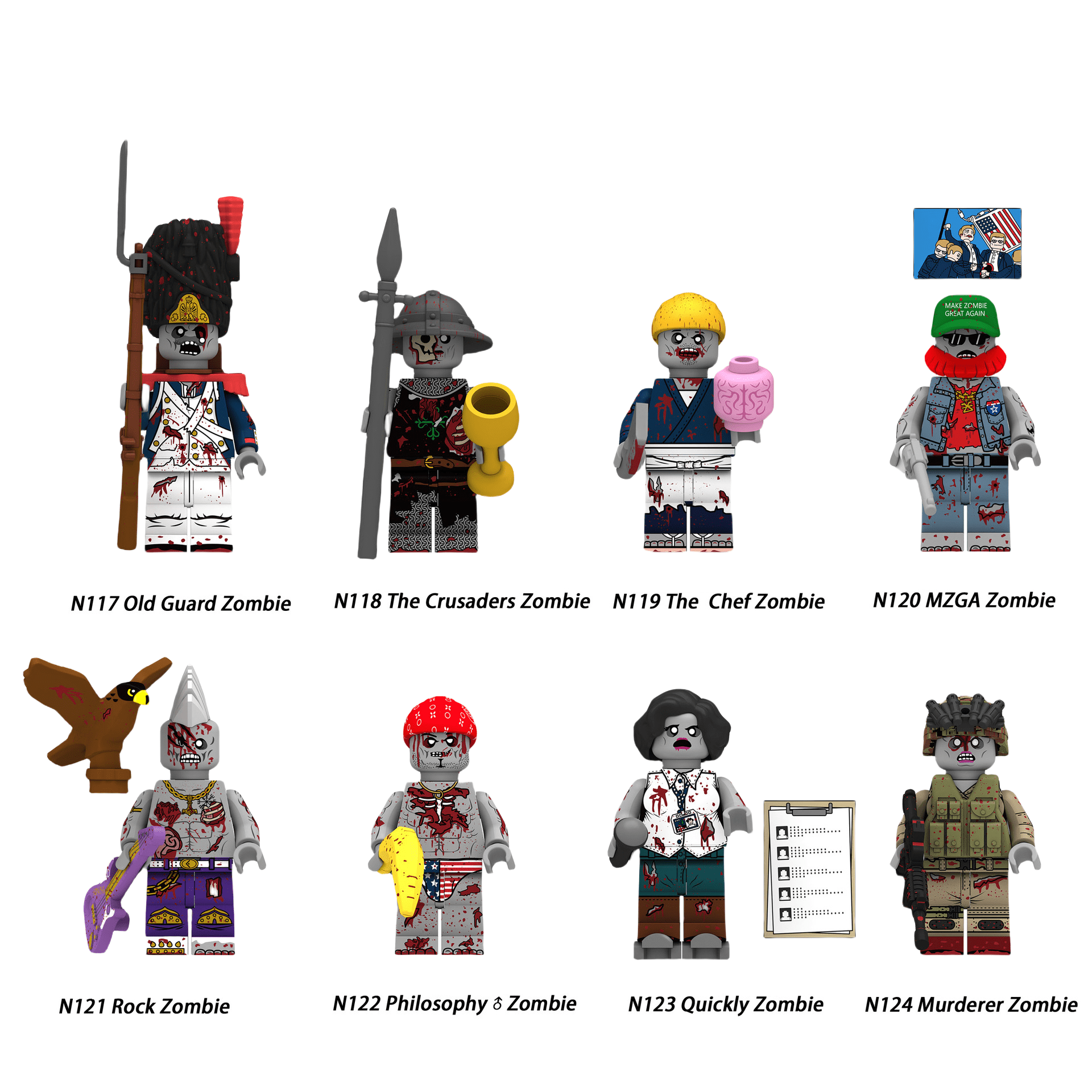 ERETOY 8PCS Zombie Minifigure Pack – Chef, Crusader, Soldier & MZGA ...