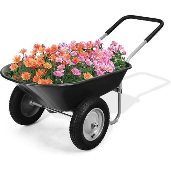 ERGOMASTER Dual-Wheel Wheelbarrow, Home Utility Garden Cart, Heavy Duty ...