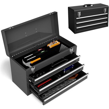 DNA Motoring Black Rolling Mechanic Seat, Tool Chest with 3 Drawers ...