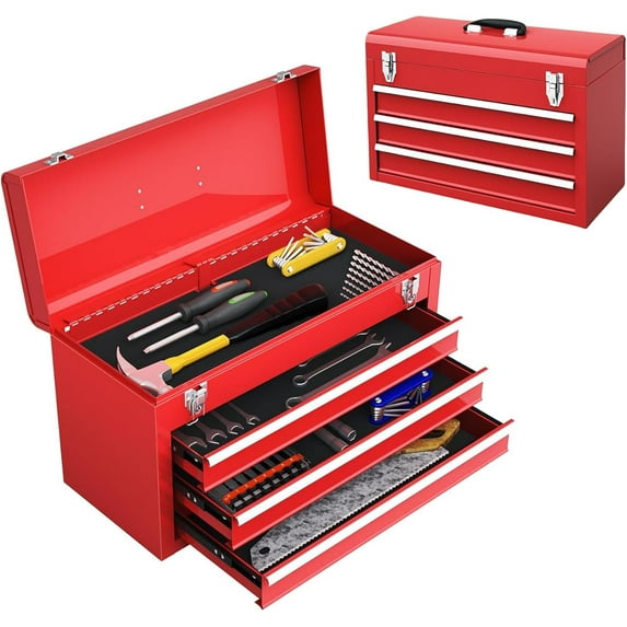 ERGOMASTER Portable Tool Box, 20.5'' Metal Tool Box with 3 Drawers ...