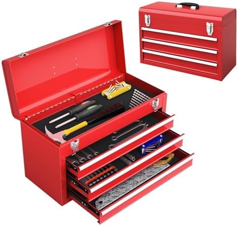 ERGOMASTER Portable Tool Box, 20.5'' Metal Tool Box with 3 Drawers ...