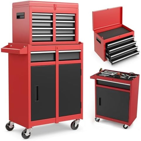 ERGOMASTER Rolling Tool Chest - Heavy Duty Material & Lockable Top-Box ...