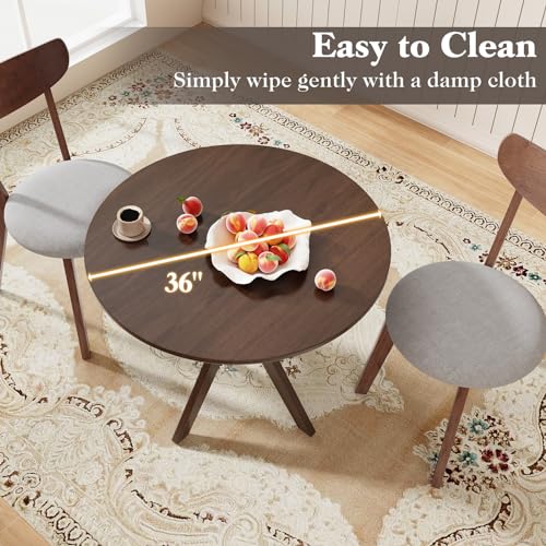 ERGOMASTER Round Dining Table for 2 to 4 Seater, 35.4 Inch Solid Wood ...