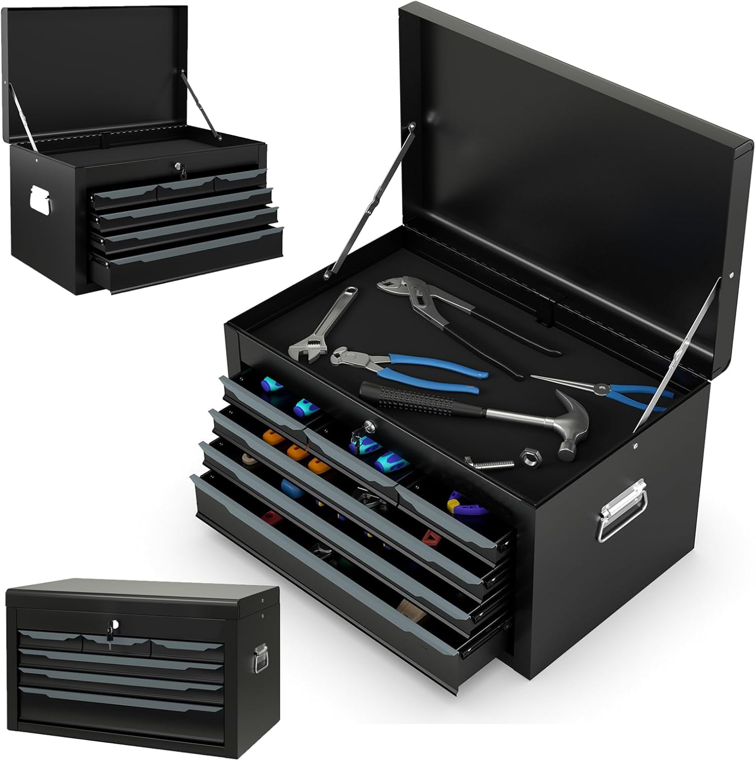 ERGOMASTER Steel Tool Box, 24'' Metal Tool Box with 6 Drawers, Lockable ...