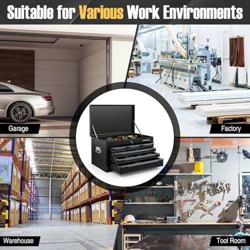 ERGOMASTER Steel Tool Box, 24'' Metal Tool Box with 6 Drawers, Lockable ...