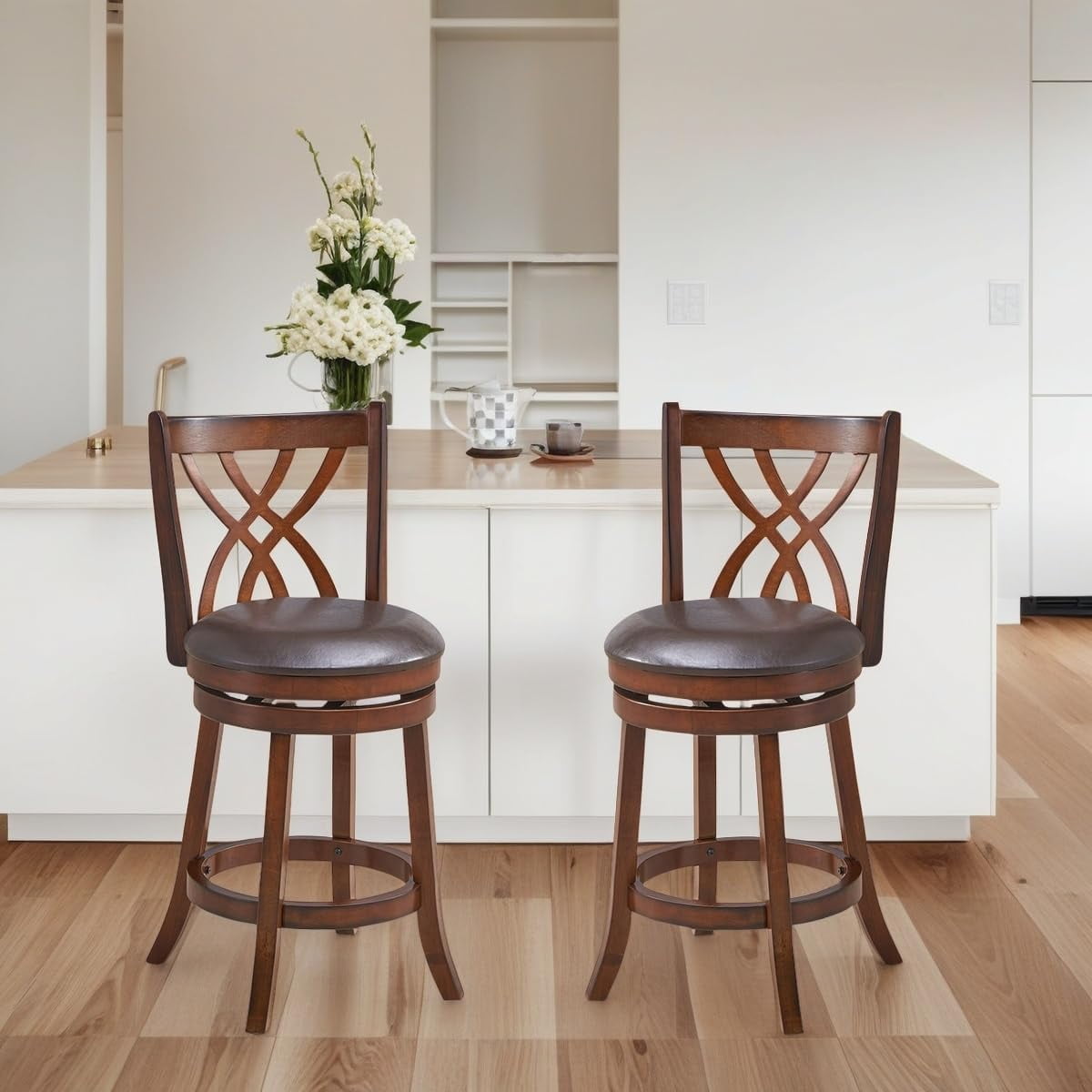 ERGOMASTER Swivel Bar Stools Set of 2-26" Counter Height PU Leather ...