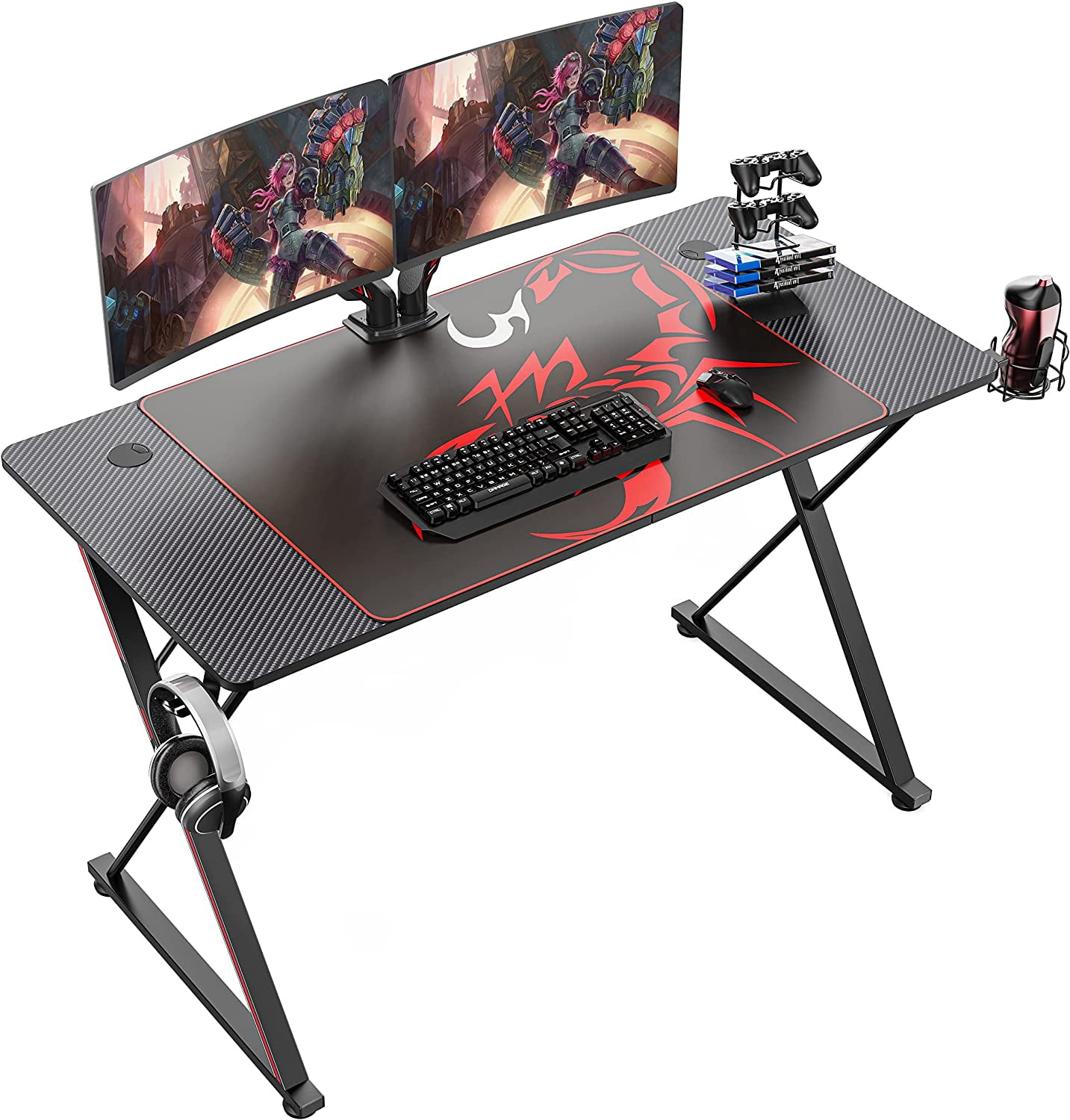 ERGONOMIC Gaming Desk 47 Inch PC Gaming X Shaped Gaming Computer Desk ...