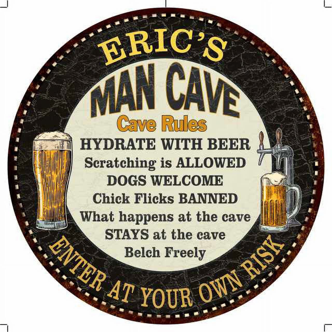 ERIC'S Man Cave Rules 14" Round Metal Sign Garage Bar Decor ...