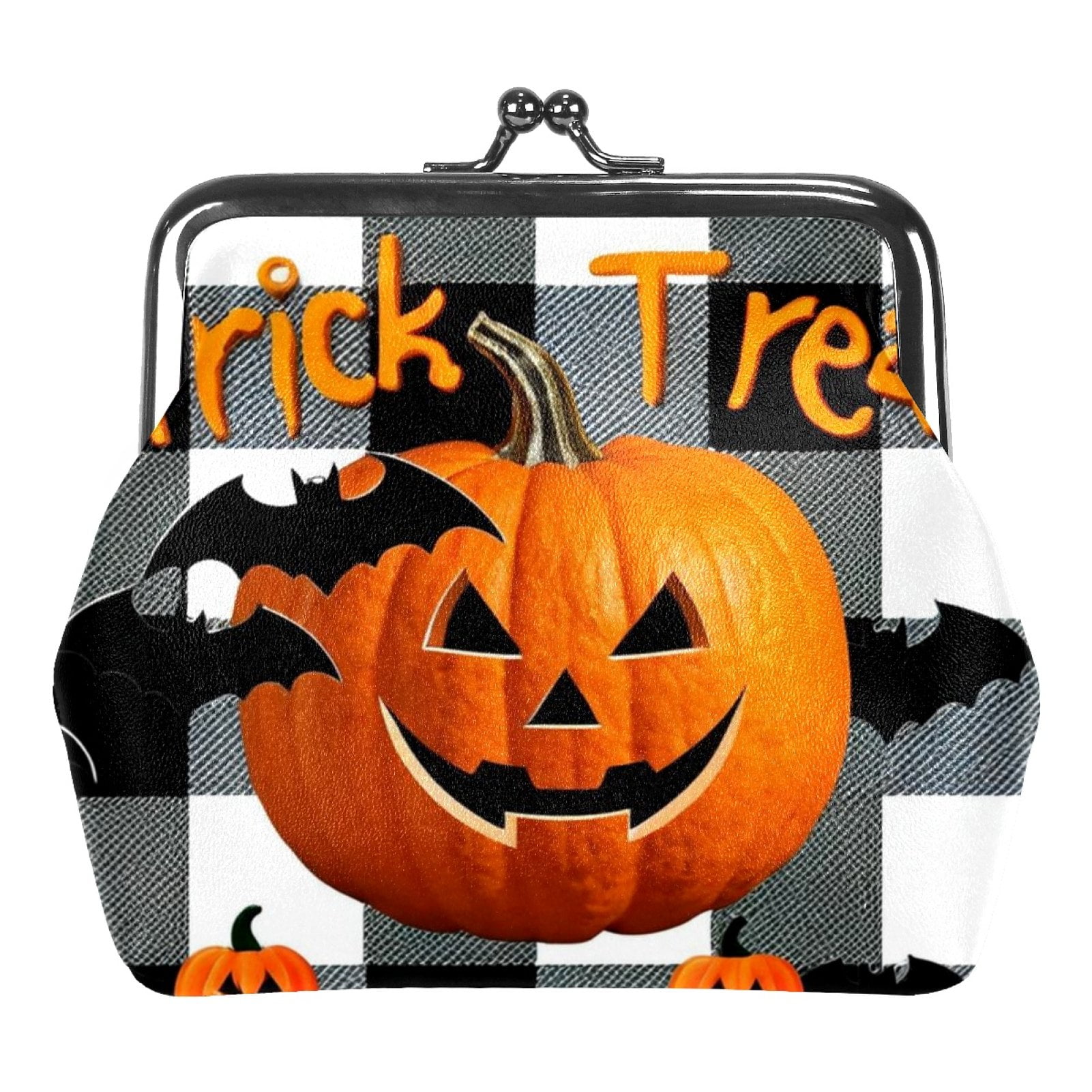 ERJLKXP Black and White Checkered Pumpkin Halloween Small Coin Purse ...