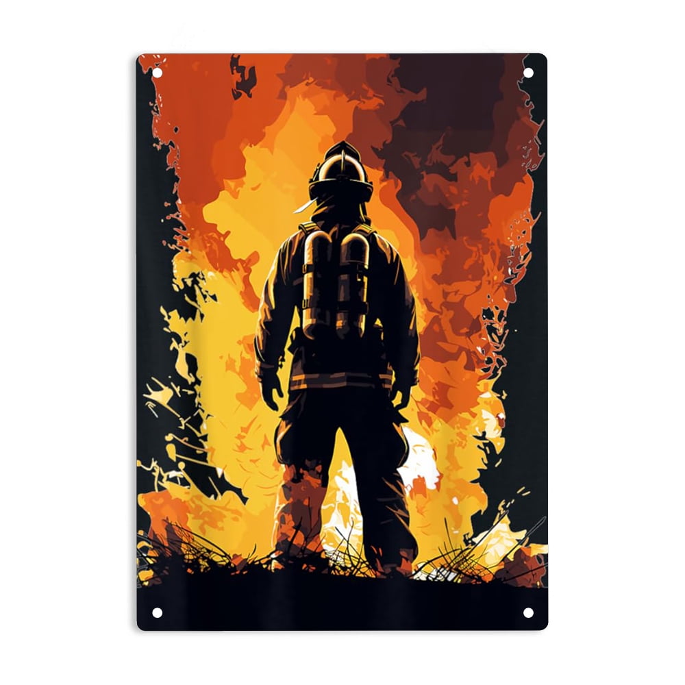 ERMUHEY Firefighter Wall Of Fire - Fireman Sign Metal Tin Signs, Thin ...