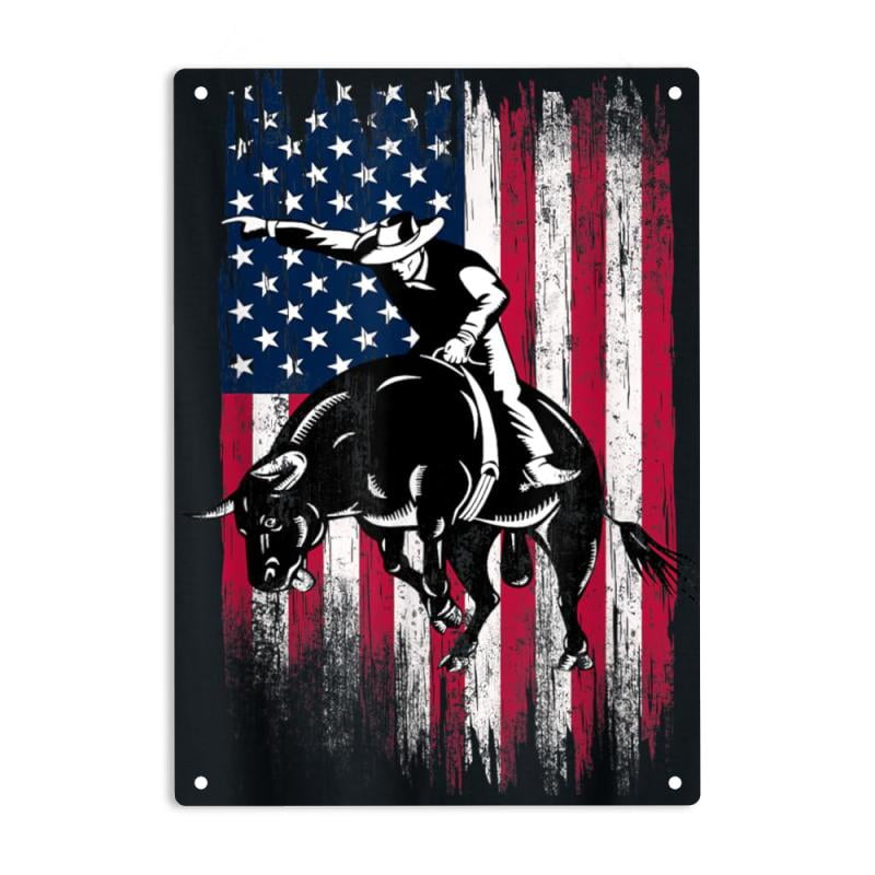 ERMUHEY Rodeo Bull Rider American Flag Cowboys Sign Metal Tin Sign ...