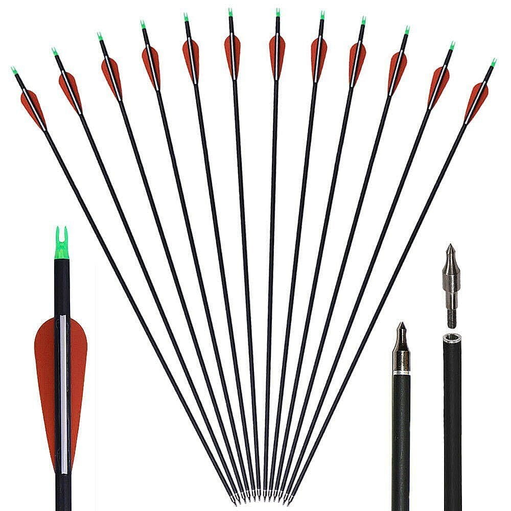EROCK 12/24Pcs 30" Archery Carbon Arrows Spine 500 For Compound Recurve ...