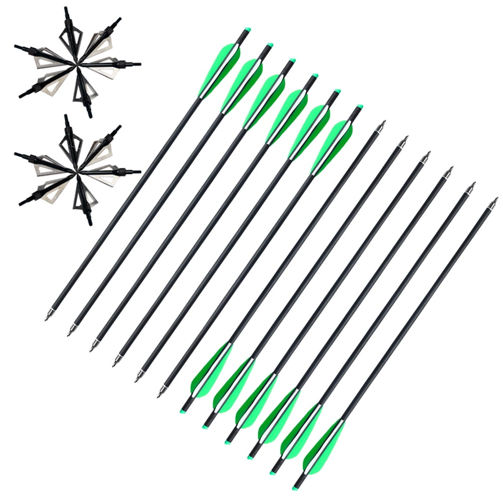 EROCK 12Pcs 100 Grain Arrowhead Set&12Pcs 20'' Carbon Crossbow Bolts ...
