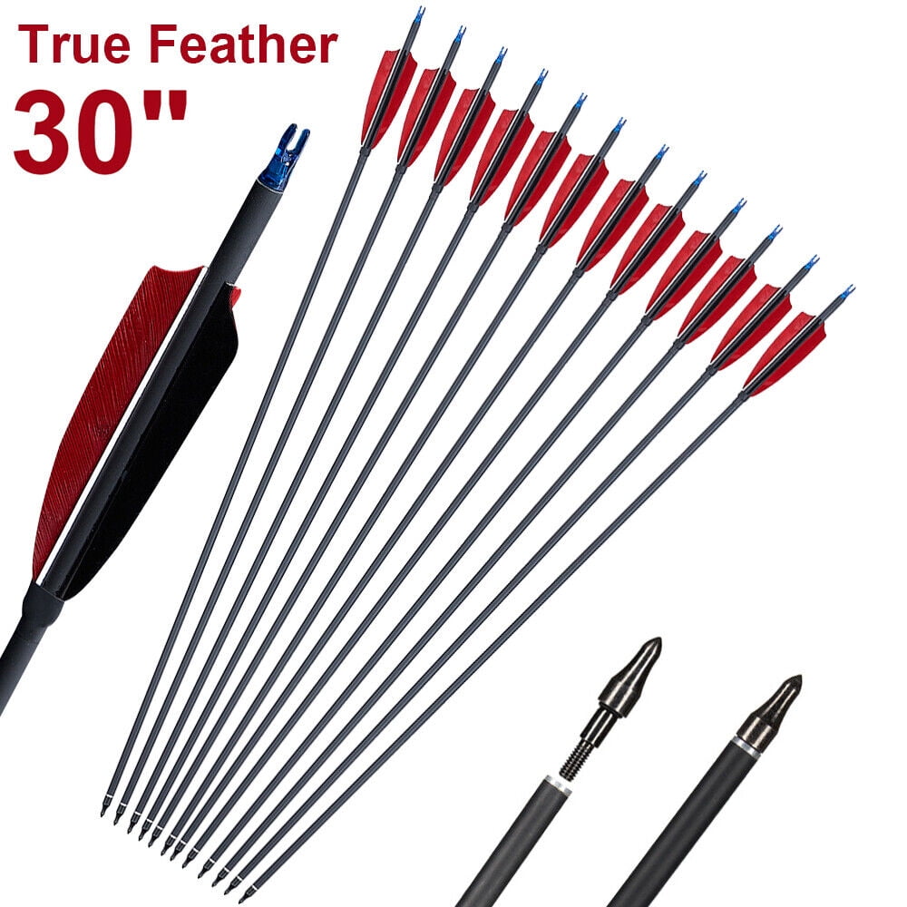 EROCK 12Pcs 30" Carbon Shaft Arrows Spine 500 OD 7.6mm True Turkey ...