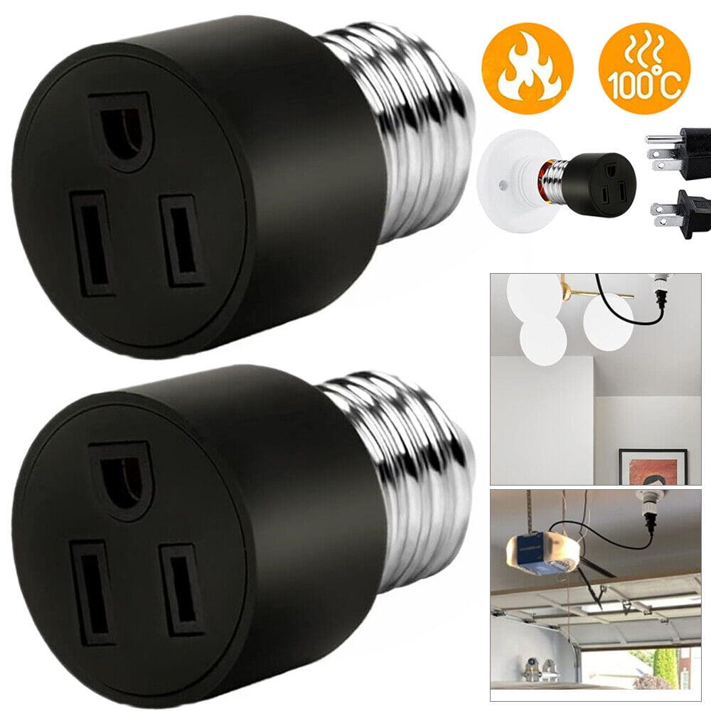 EROCK 2 Pack E26/E27 Light Socket to Plug Adapter 2/3 Prong Light Bulb ...