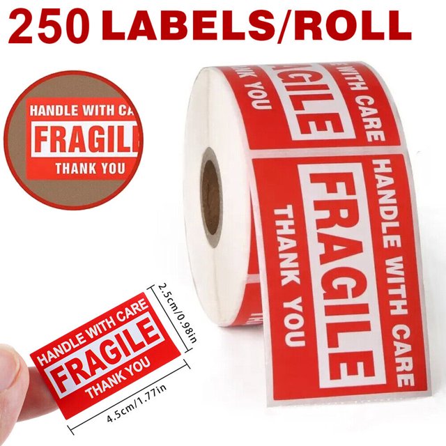 EROCK 250 Fragile Handle With Care 1x1.8" Stickers Packaging Box Safety ...