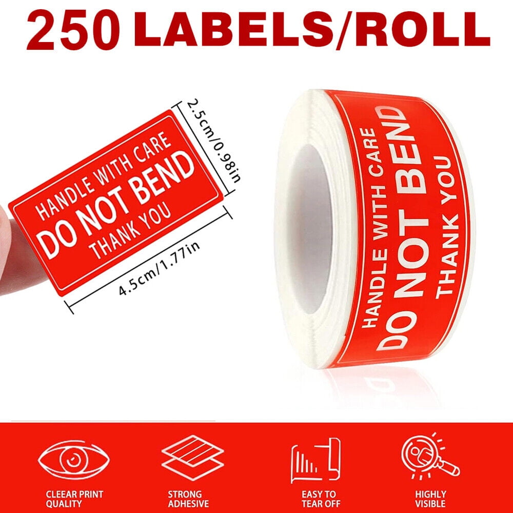 EROCK 250pcs 1.8 "x 1" Stickers Labels HANDLE WITH CARE DO NOT BEND ...