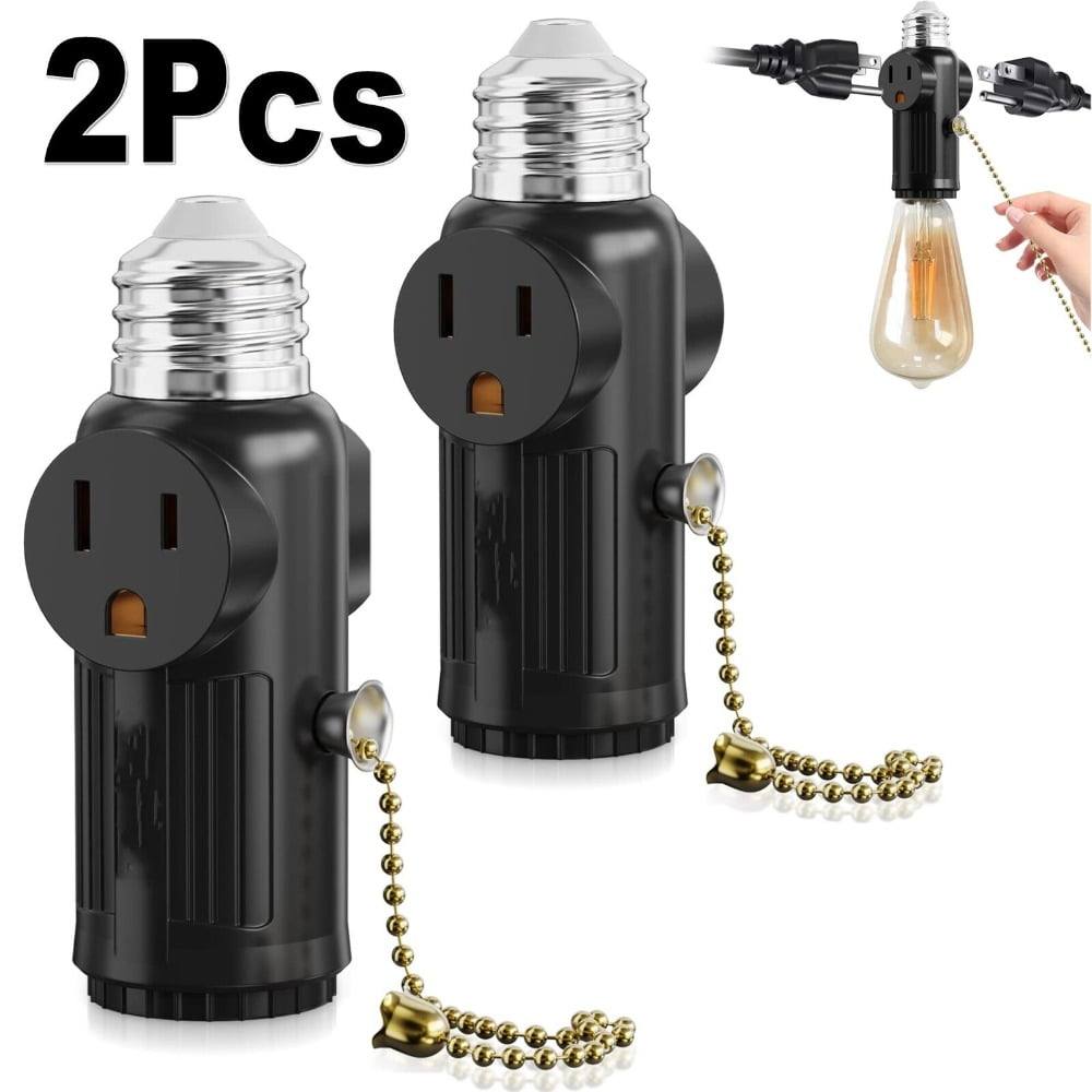 EROCK 2X Light Socket to Plug Adapter 2/3 Prong Light Bulb Outlet Socket w/ Pull Chain - Walmart.com