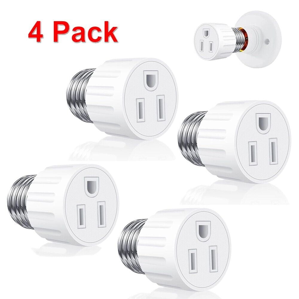 EROCK 4 Pack E26/E27 Light Socket to Plug Adapter 2/3 Prong Light Bulb ...