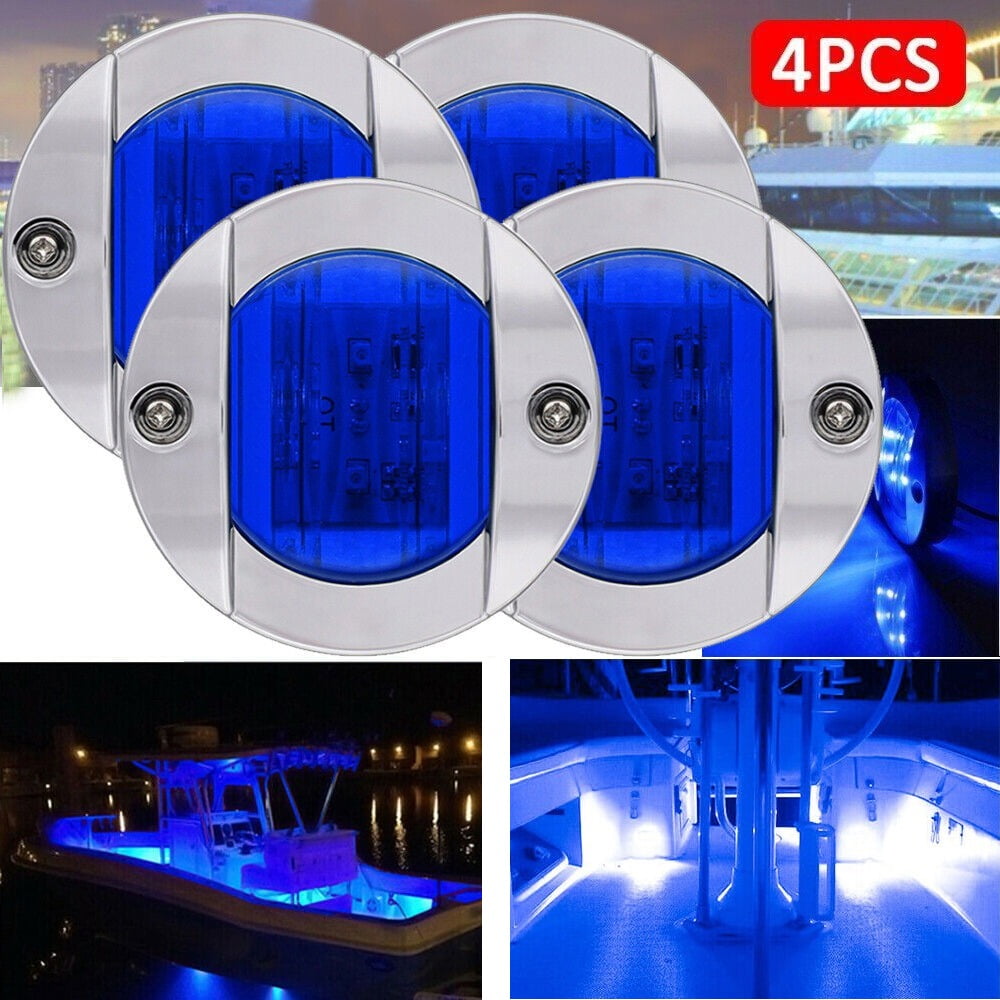 EROCK 4X Round Marine Boat LED Stern Lights Blue Cabin Deck Courtesy ...